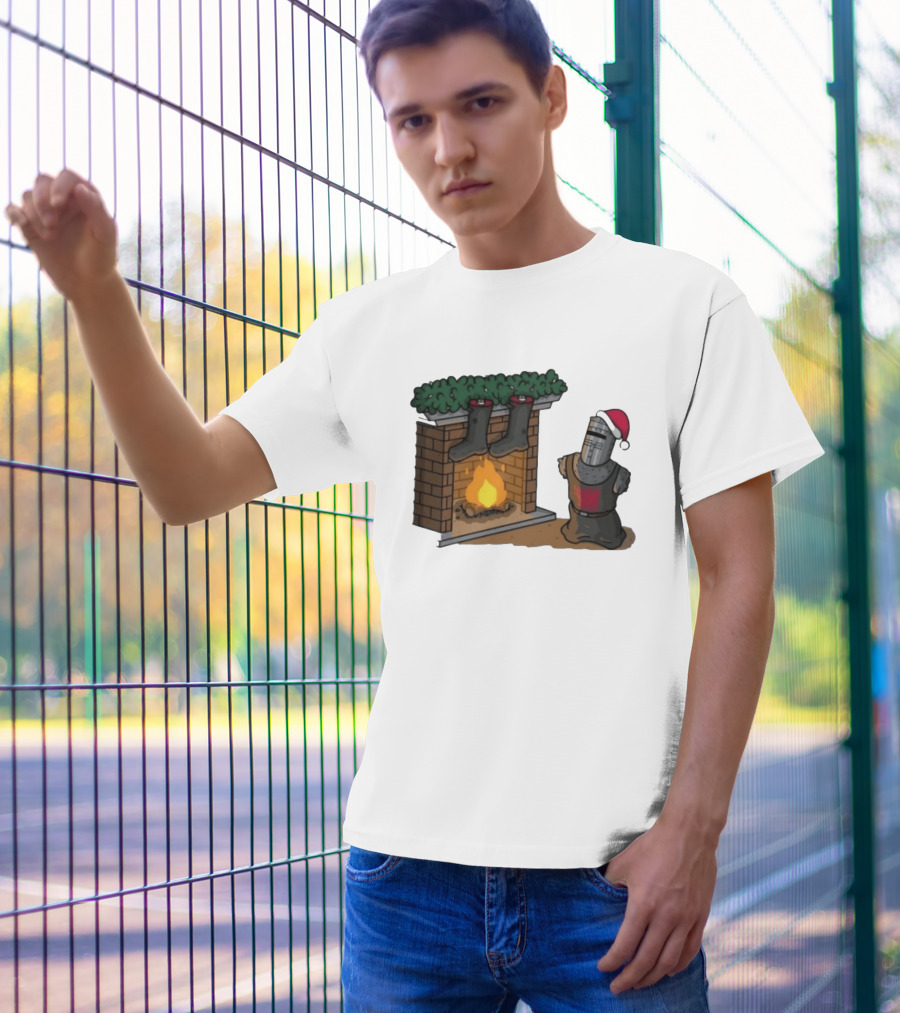 Monty Python Black Knight Christmas Holiday Fireplace Scene T-Shirt