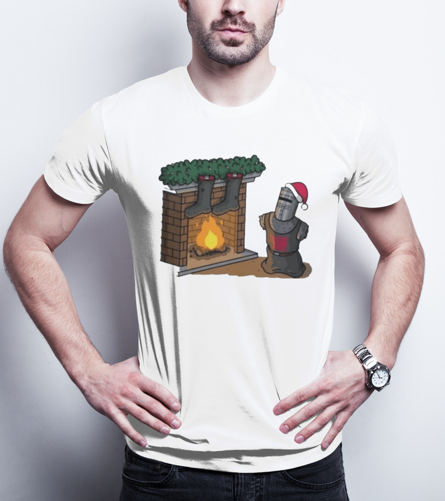 Monty Python Black Knight Christmas Holiday Fireplace Scene T-Shirt