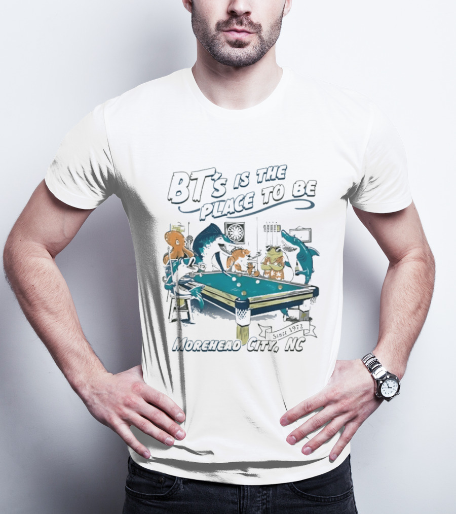 BT's Is The Place To Be Morehead City NC Since 1972 Pool Hall Sea Creatures Playing Billiards T-Shirt