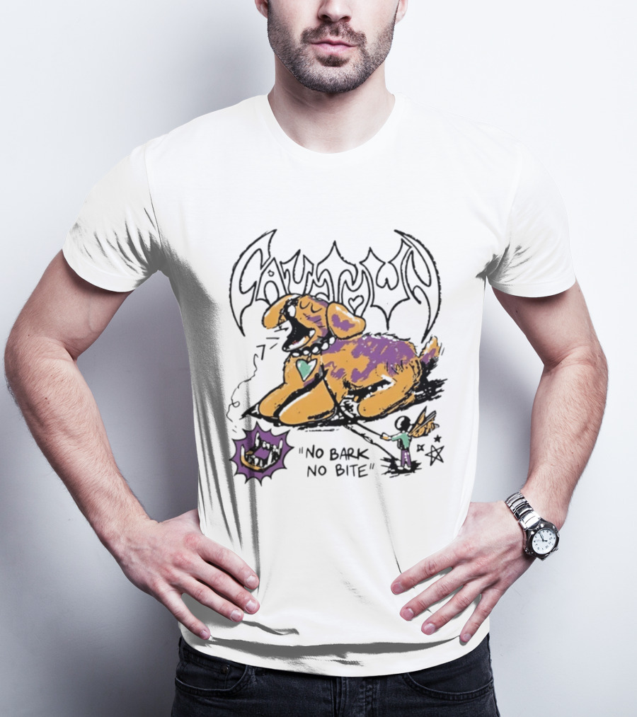 Cautown No Bark No Bite Dog Streetwear Alternative Heart Collar And Star T-Shirt
