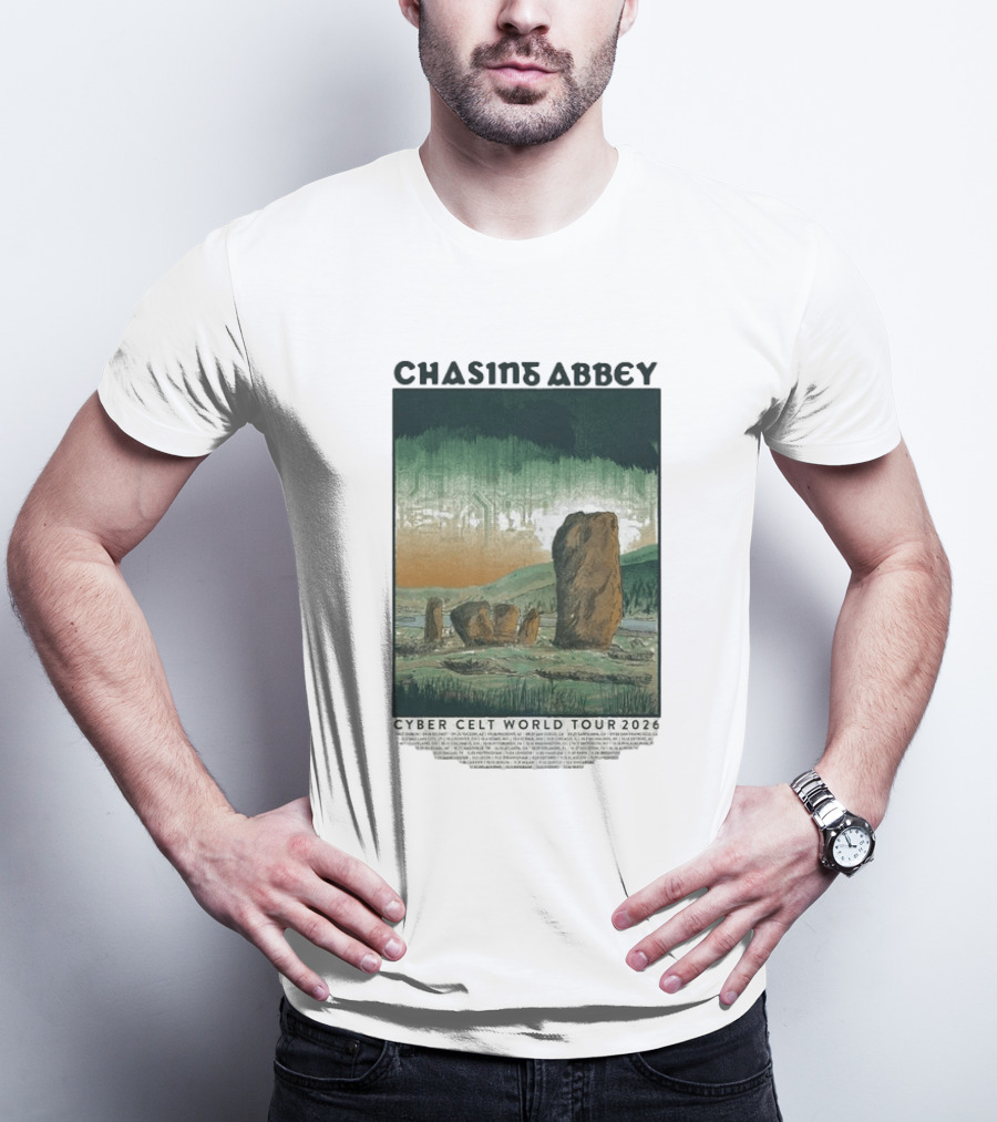 Chasins Abbey Cyber Celt World Tour 2026 Digital Stonehenge Landscape T-Shirt