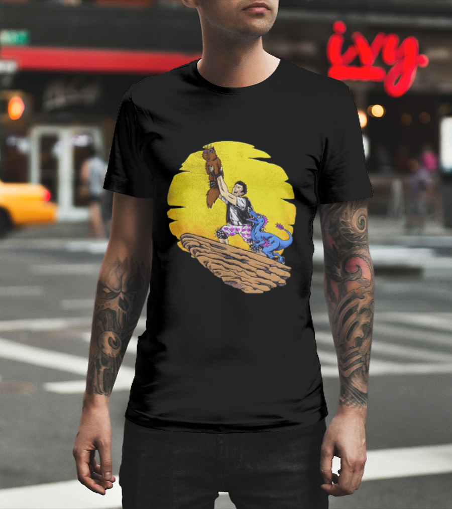 Randy Marsh Holding Cat With Blue Dinosaur Scene T-Shirt