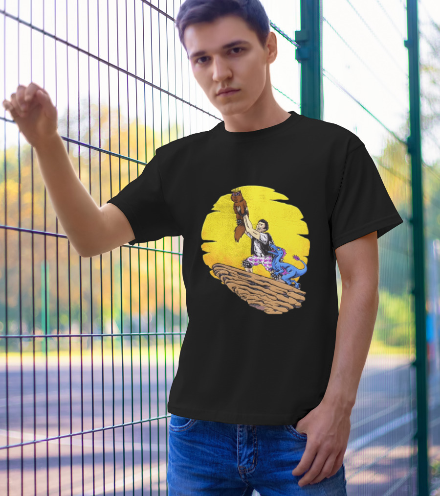 Randy Marsh Holding Cat With Blue Dinosaur Scene T-Shirt