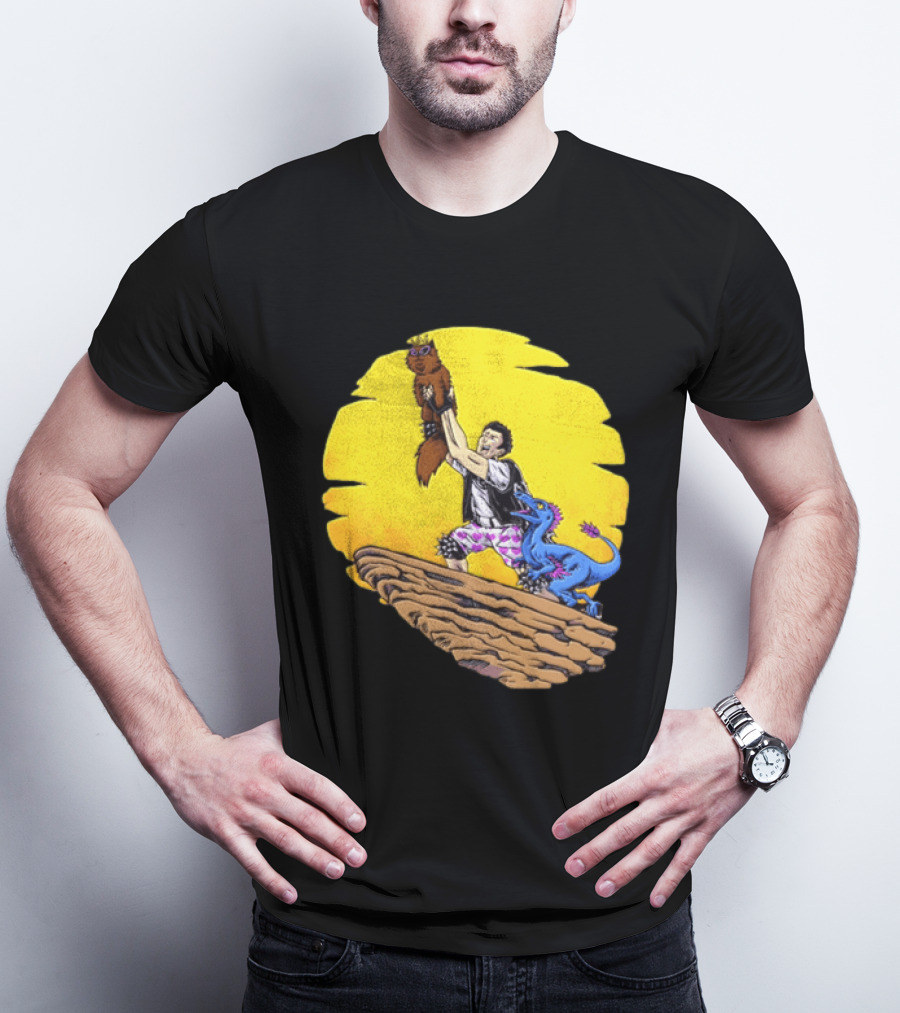 Randy Marsh Holding Cat With Blue Dinosaur Scene T-Shirt