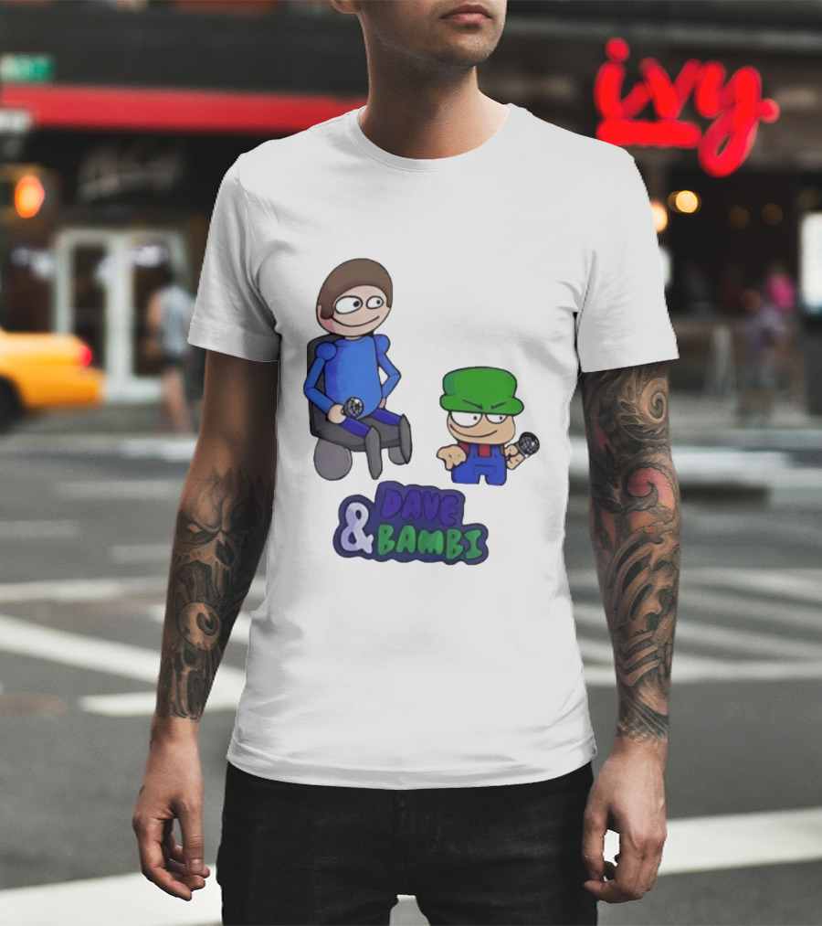 Friday Night Funkin Dave And Bambi Characters With Microphones T-Shirt