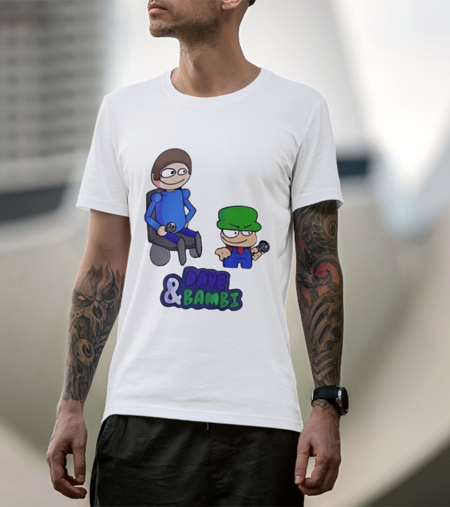 Friday Night Funkin Dave And Bambi Characters With Microphones T-Shirt
