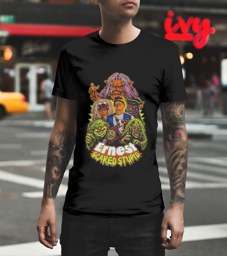 Ernest Scared Stupid Movie Characters Jim Varney Trolls Colorful T-Shirt