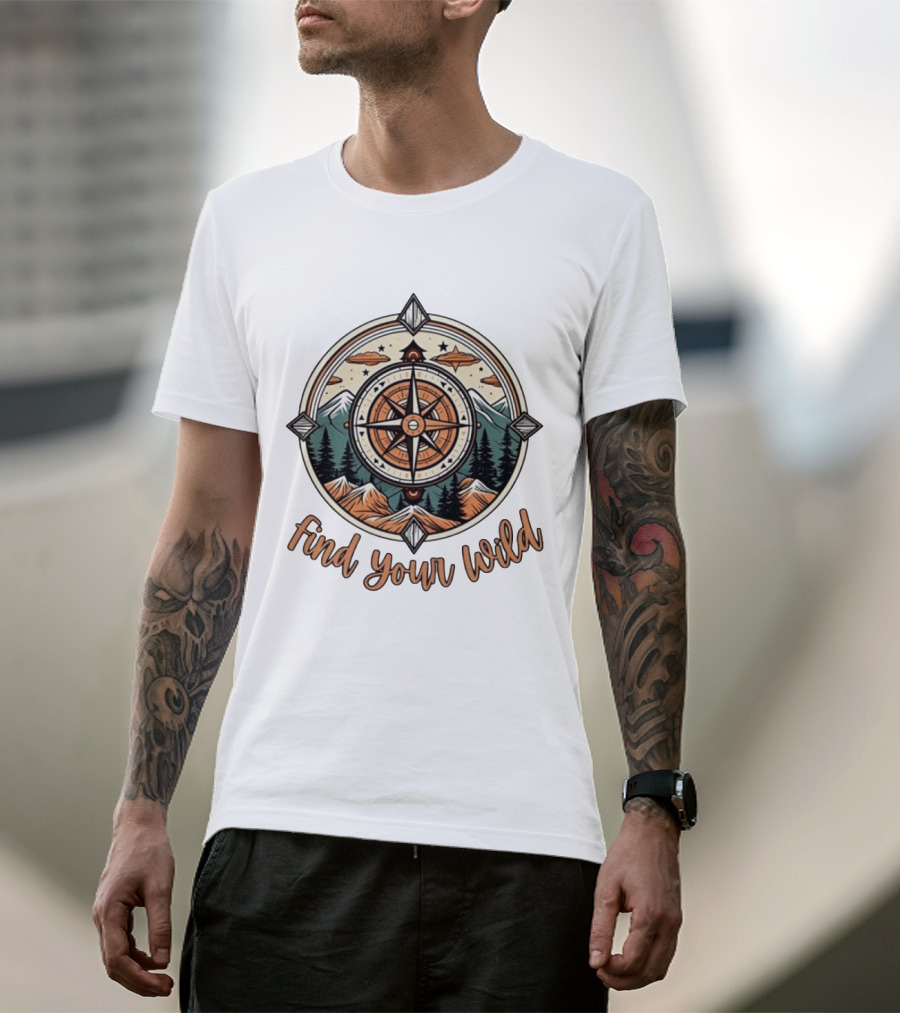 Find Your Wild Compass Mountain Adventure Nature Exploration T-Shirt