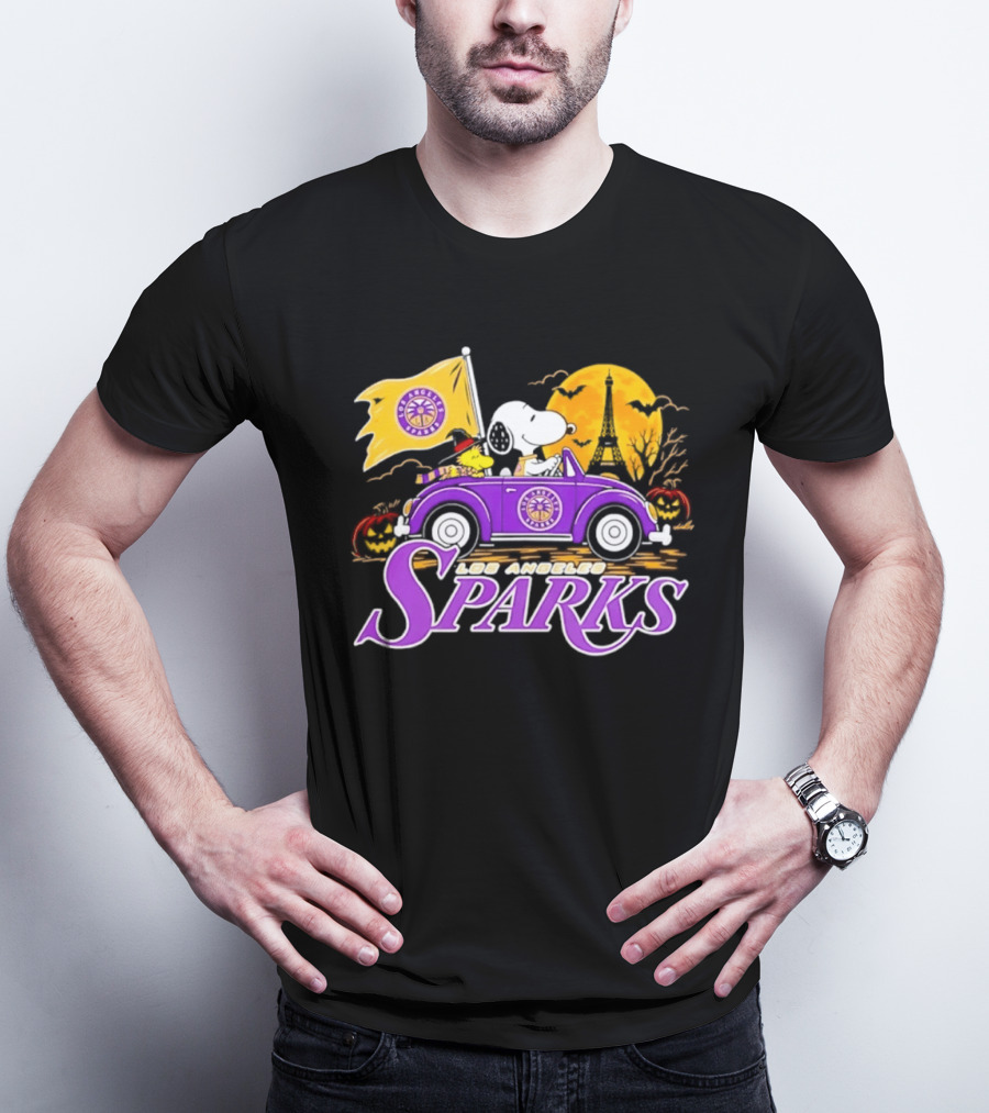 Snoopy Woodstock Los Angeles Sparks Halloween Pumpkin Car Adventure T-Shirt