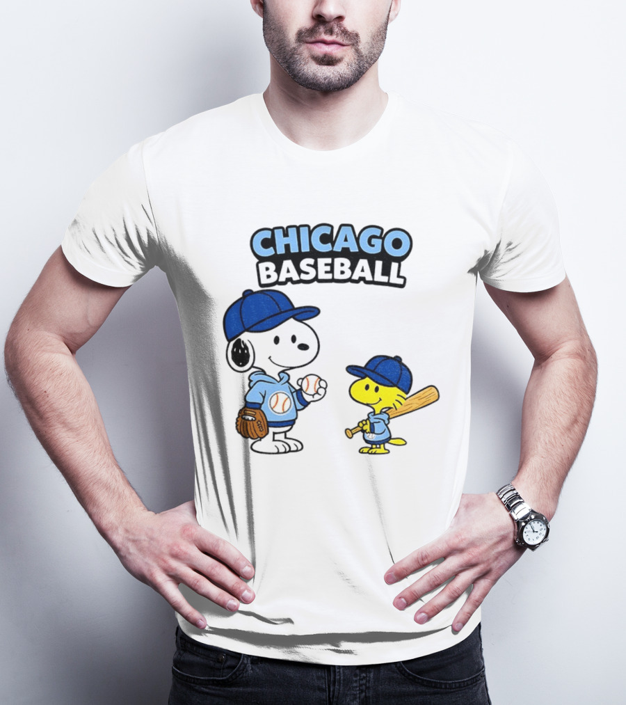 Chicago Cubs Baseball Snoopy Woodstock Peanuts Cartoon MLB T-Shirt