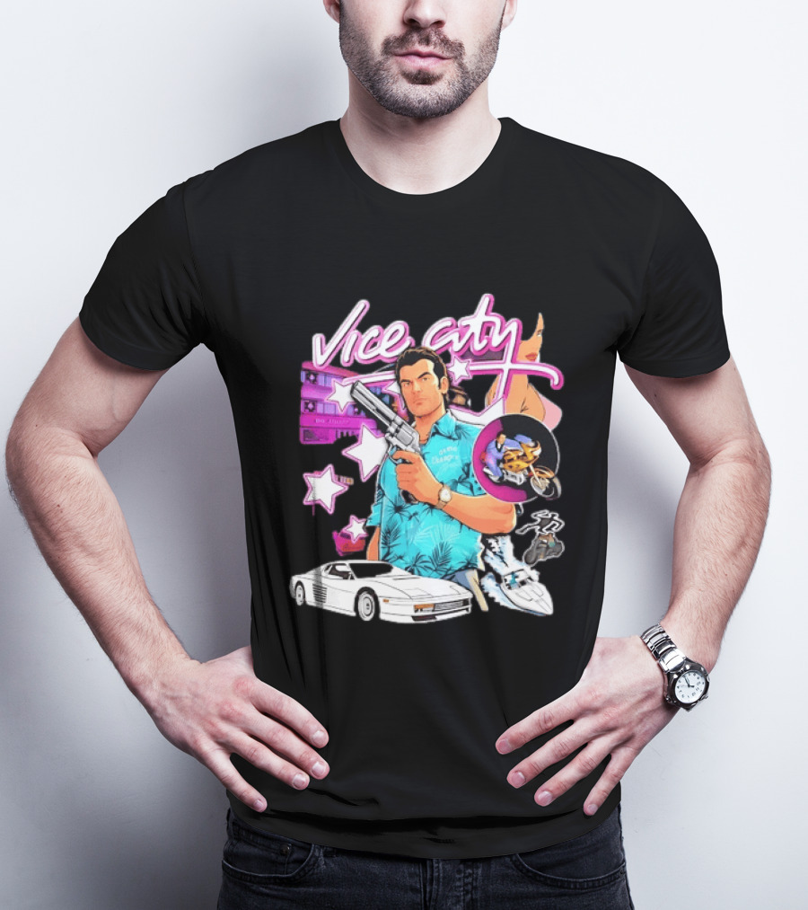 Grand Theft Auto Vice City Tommy Vercetti Retro Neon Style Gaming T-Shirt
