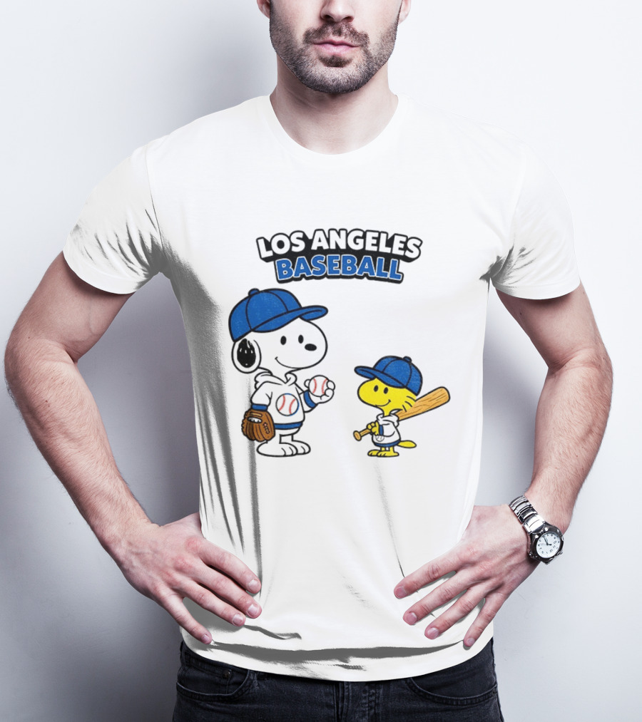 Snoopy Woodstock Los Angeles Baseball Peanuts Cartoon MLB T-Shirt