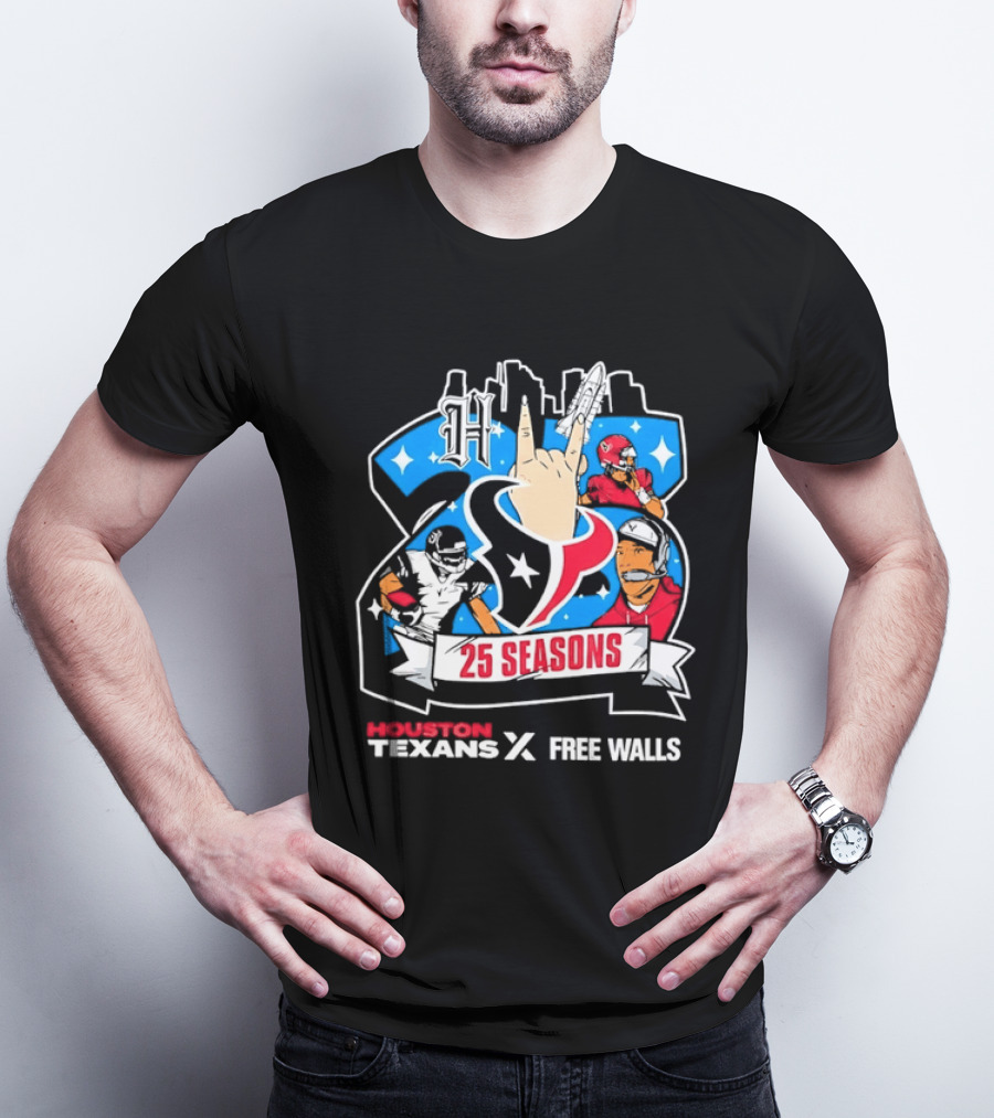 Houston Texans 25 Seasons Collaboration Free Walls Celebration T-Shirt