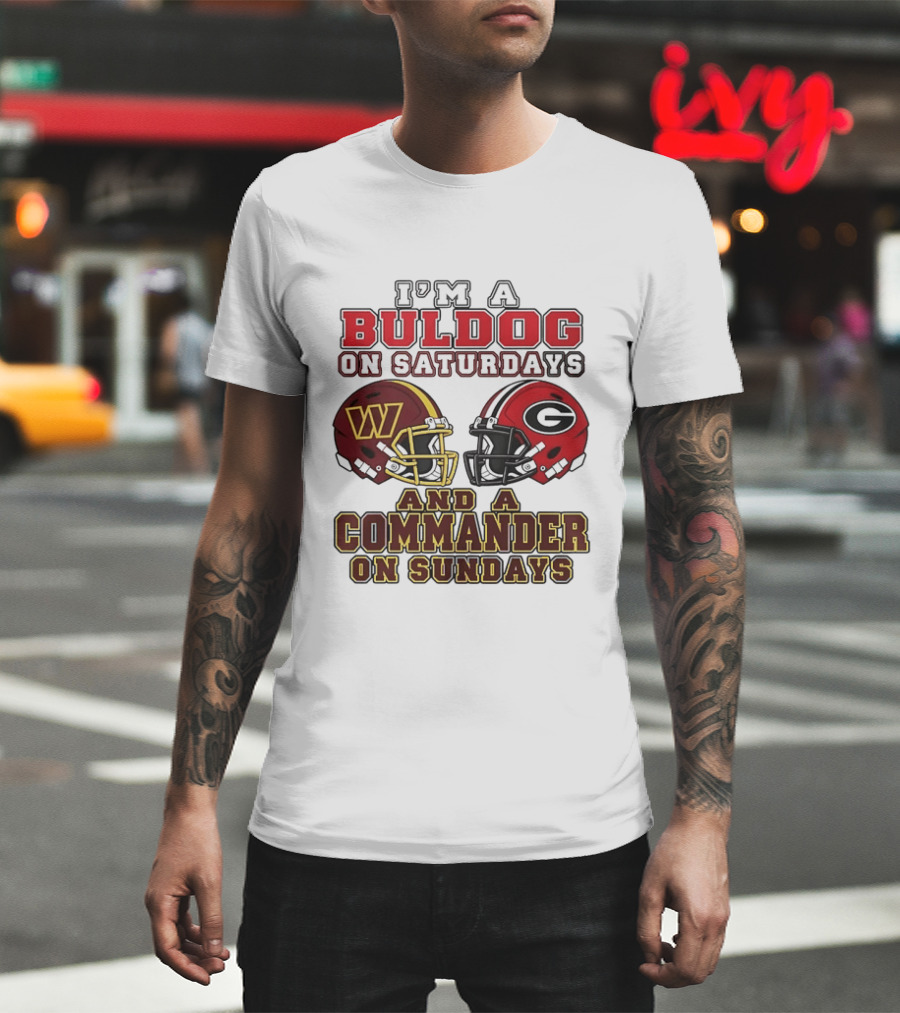 I'm A Bulldog On Saturdays And A Commander On Sundays Football Helmets T-Shirt