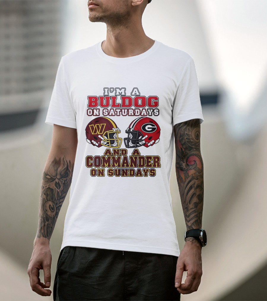 I'm A Bulldog On Saturdays And A Commander On Sundays Football Helmets T-Shirt