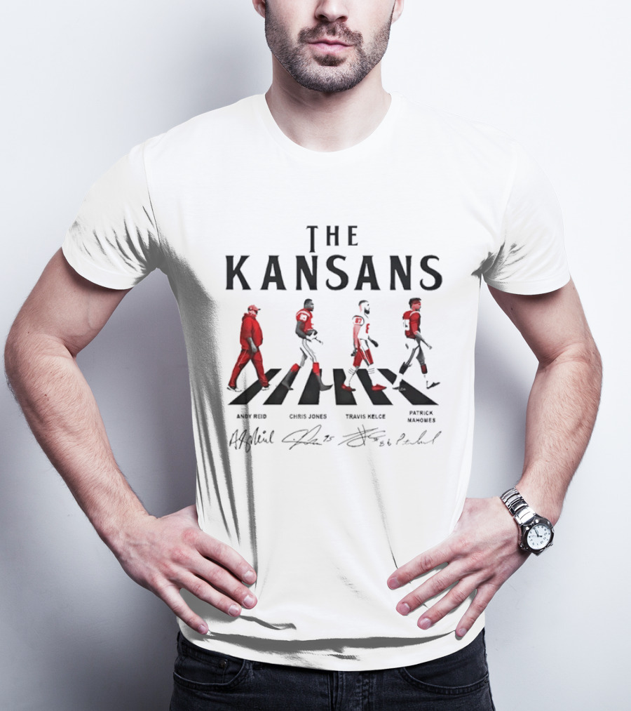 The Kansans Andy Reid Chris Jones Travis Kelce Patrick Mahomes Signatures Abbey Road T-Shirt