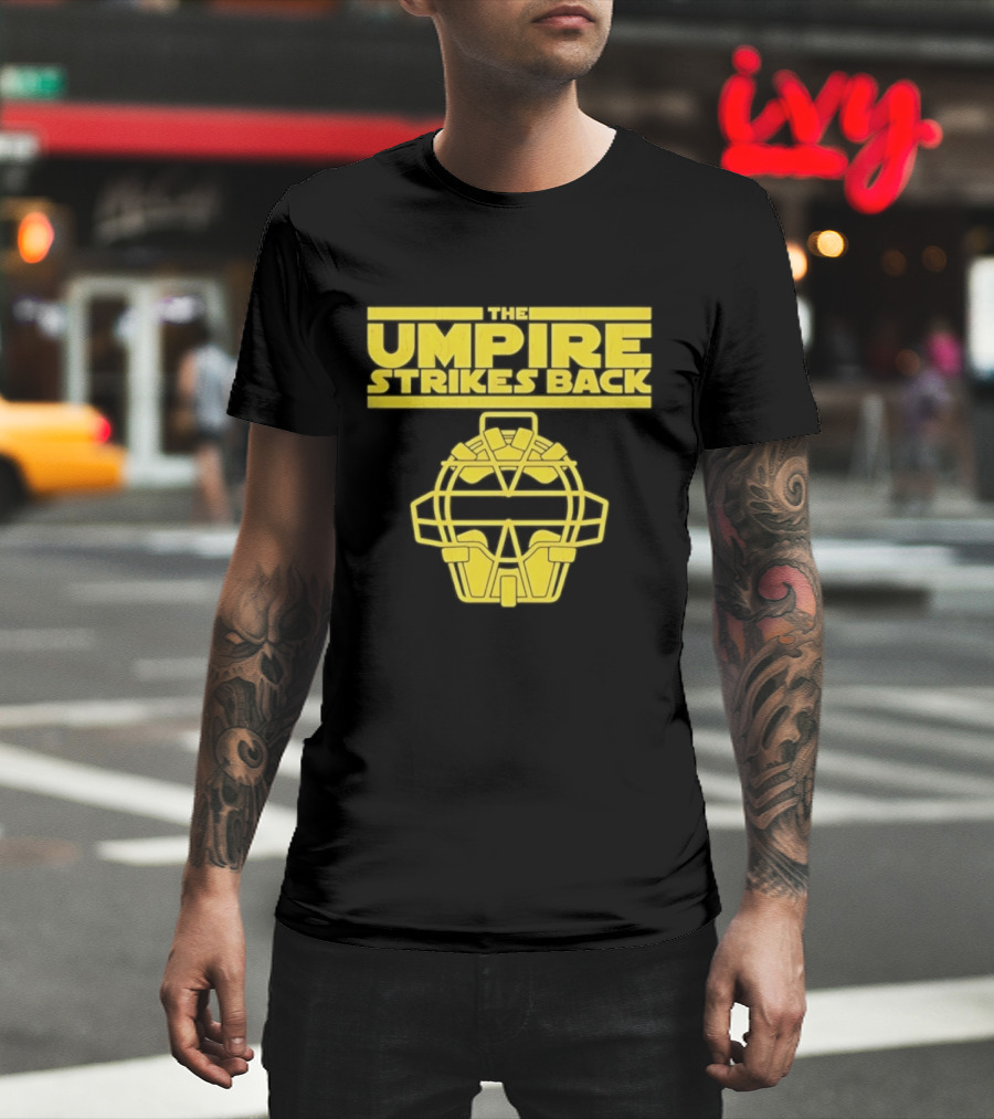 The Umpire Strikes Back Baseball Umpire Mask Retro Yellow T-Shirt