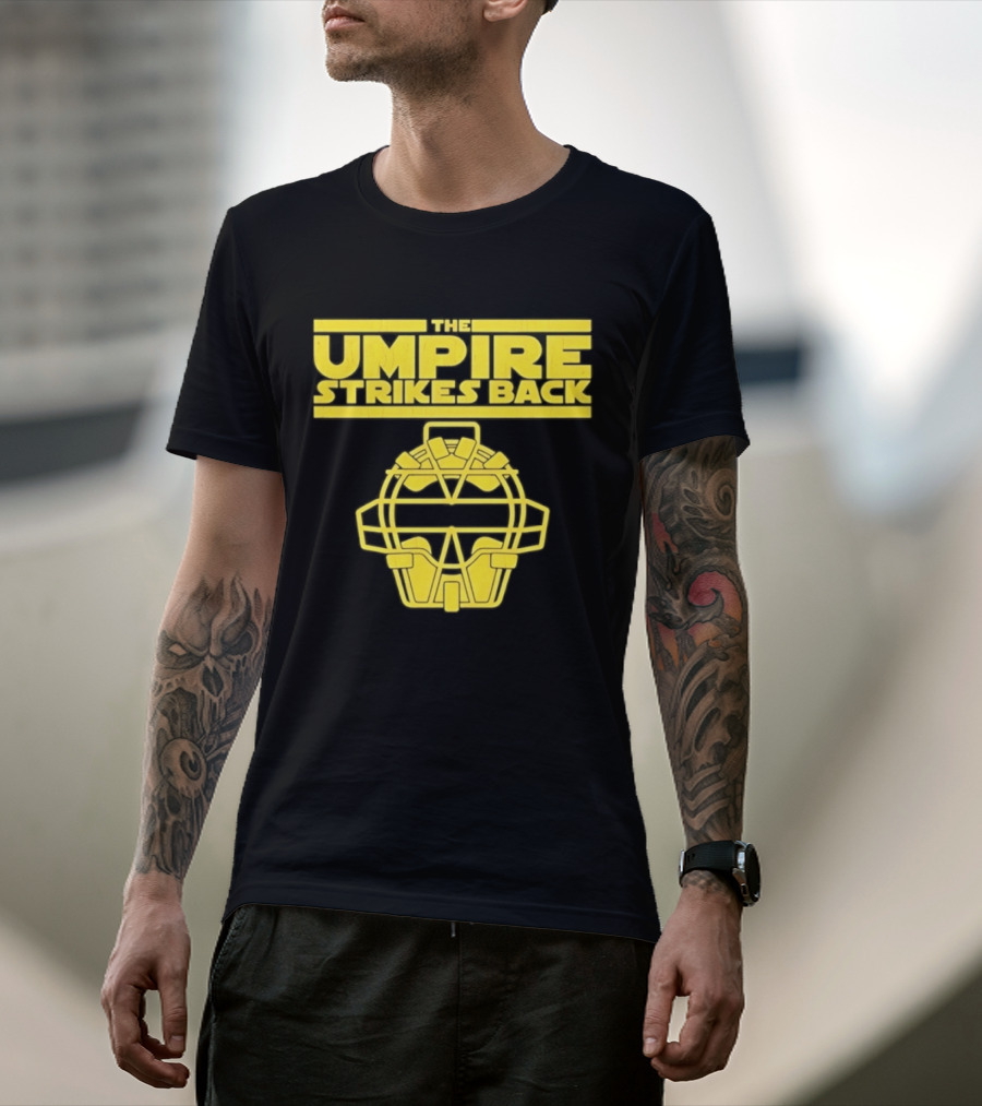 The Umpire Strikes Back Baseball Umpire Mask Retro Yellow T-Shirt