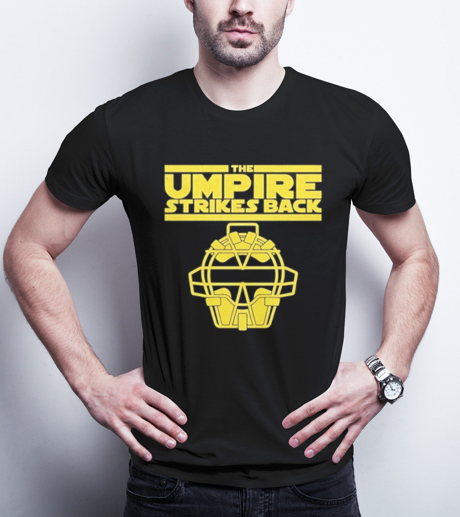 The Umpire Strikes Back Baseball Umpire Mask Retro Yellow T-Shirt