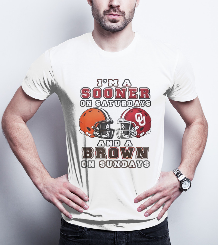 I'm A Sooner On Saturdays And A Brown On Sundays Football Helmets T-Shirt