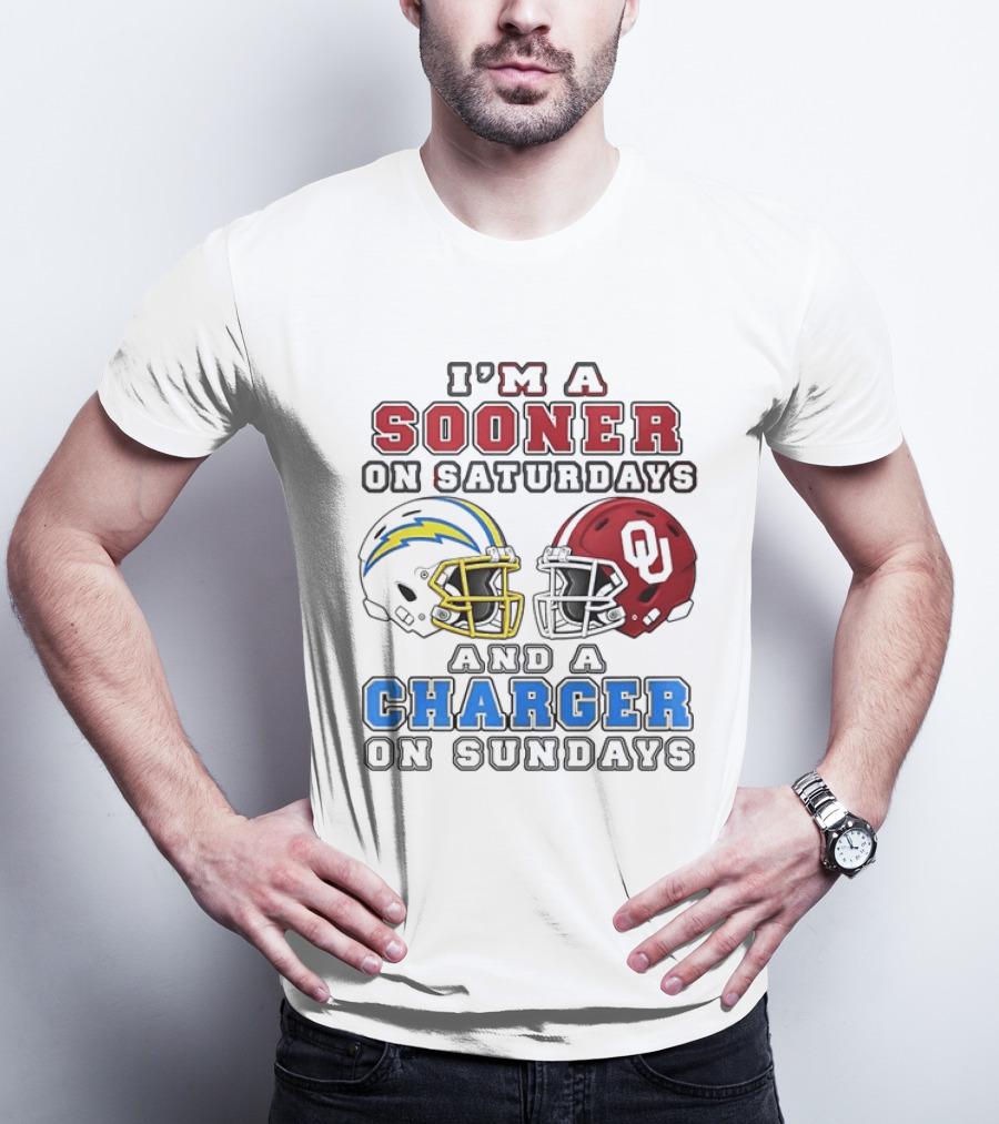 I'm A Sooner On Saturdays And A Charger On Sundays Football Helmets T-Shirt
