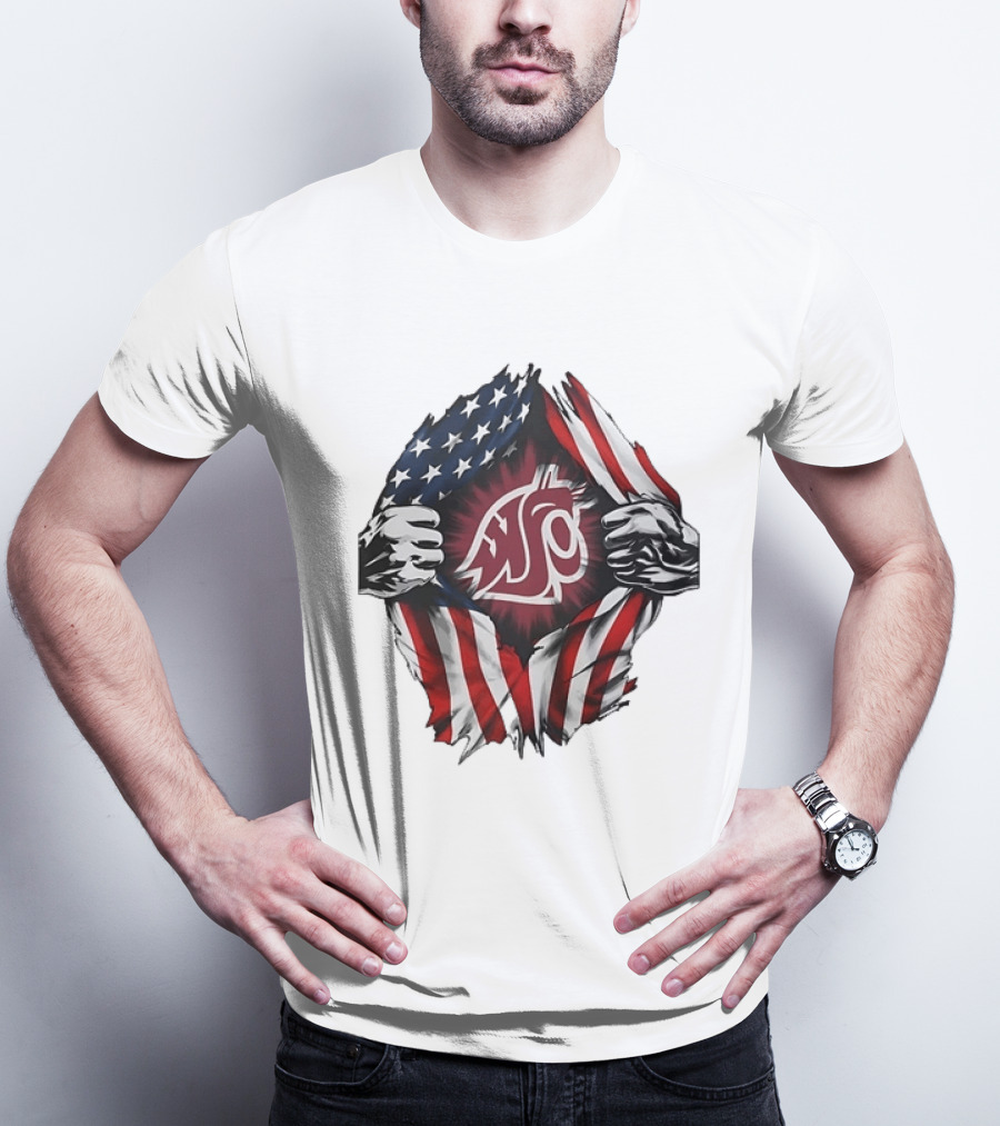 Washington State University Cougars American Flag Ripped Chest T-Shirt
