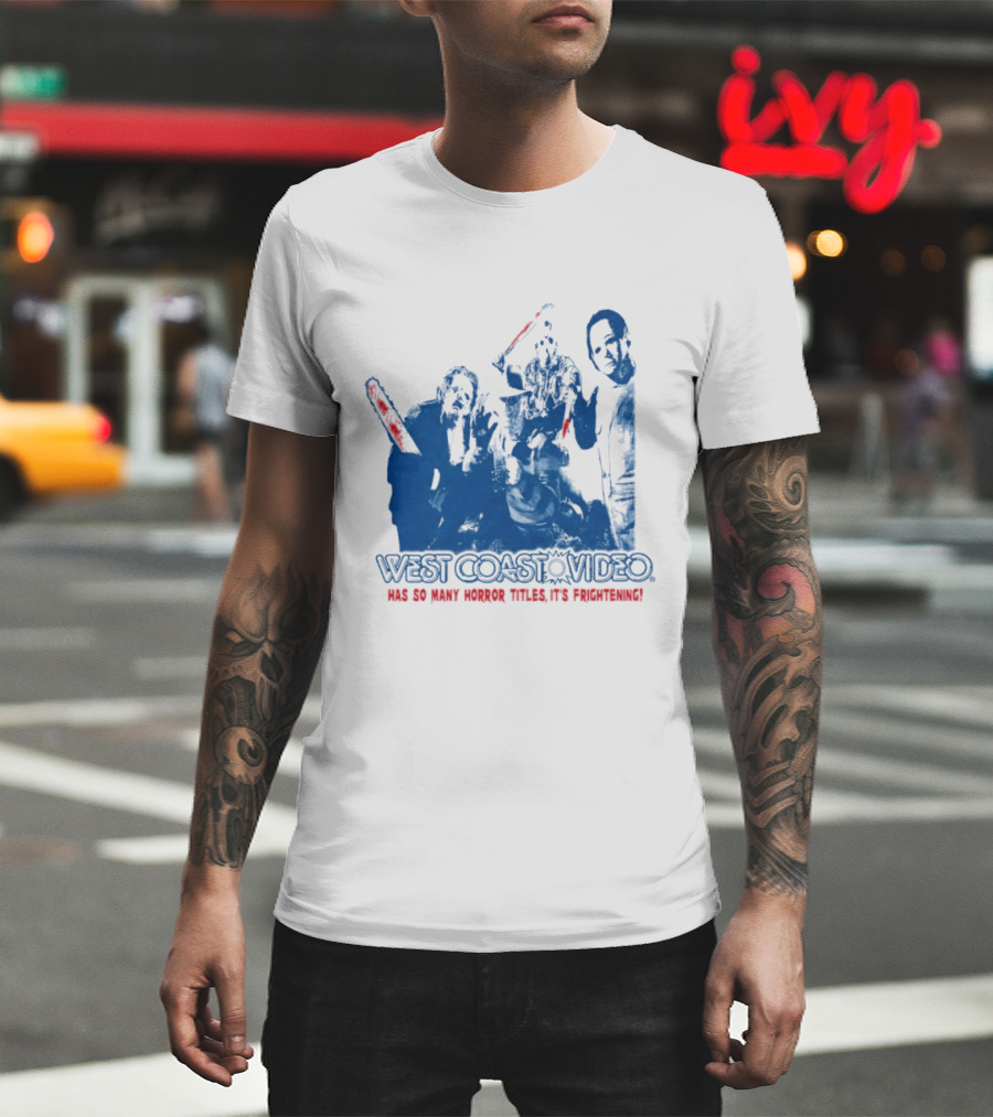West Coast Video Horror It's Frightening Slasher Movie Halloween T-Shirt
