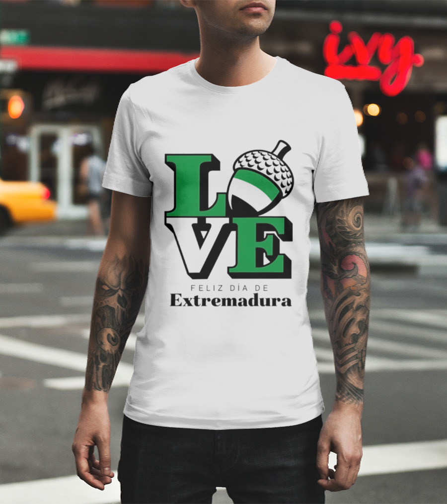 Love Feliz Día De Extremadura Acorn Icon Spain Celebration T-Shirt