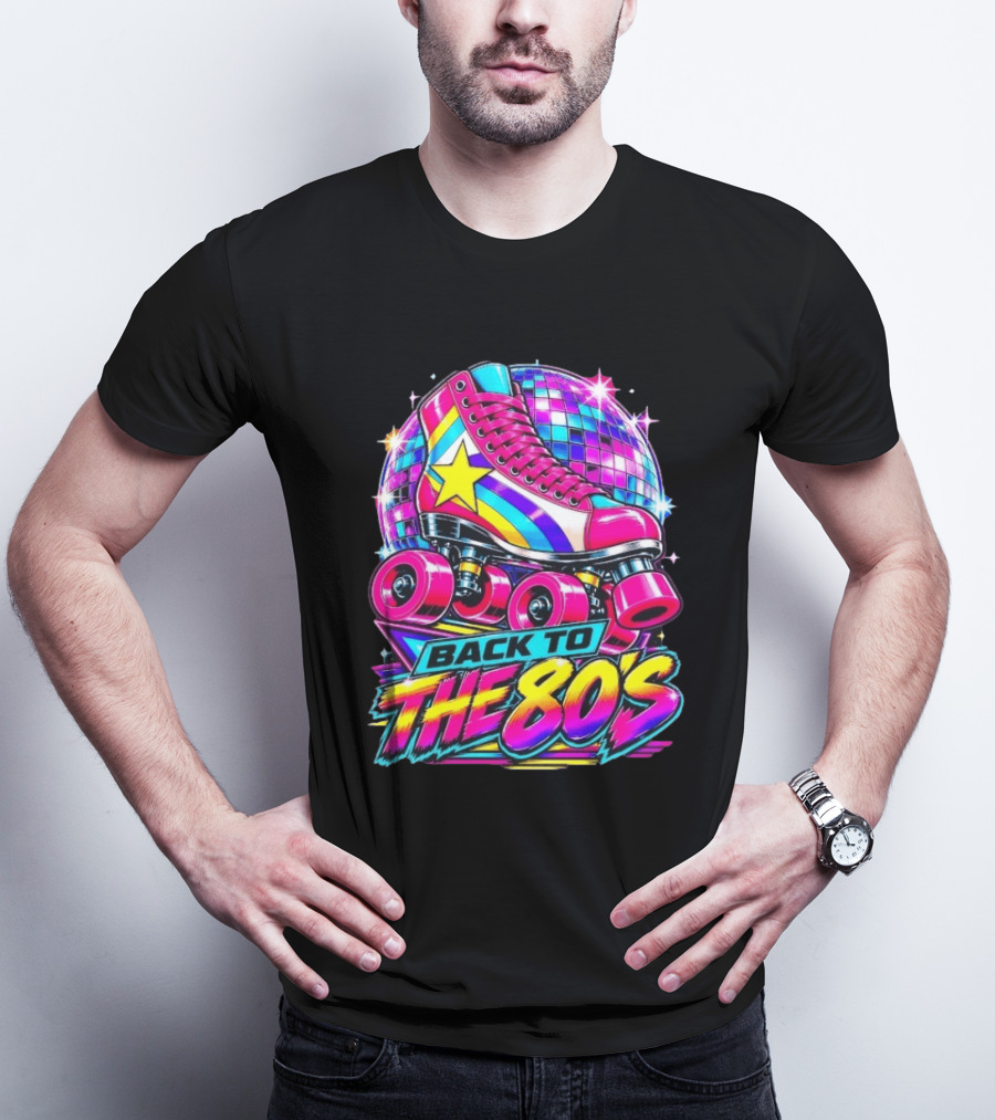 Back To The 80's Roller Skate Disco Vibrant Retro Starburst T-Shirt