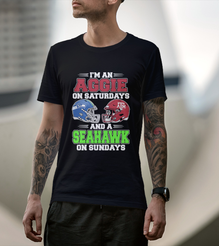 I'm An Aggie On Saturdays And A Seahawk On Sundays Football Helmets T-Shirt