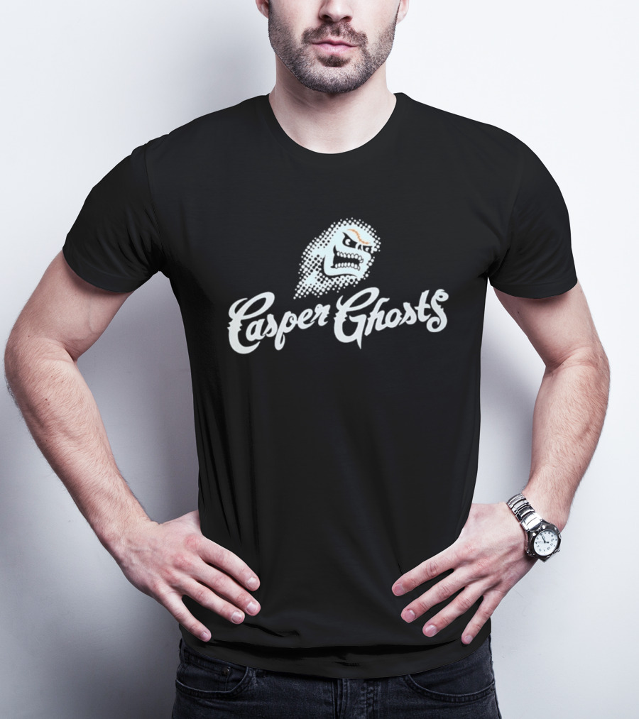 Casper Ghosts Minor League Baseball Team Spooky Logo With Mascot Head T-Shirt