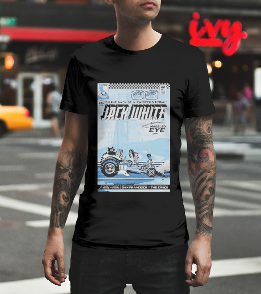 Jack White Twister Storm SF Comic Book Adventure Featuring Marbled Eye San Francisco The Civic T-Shirt