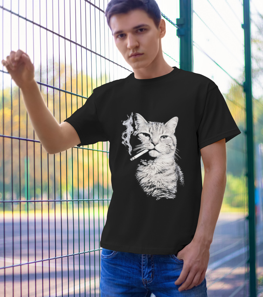 Tabby Cat Smoking Cigarette Animal T-Shirt