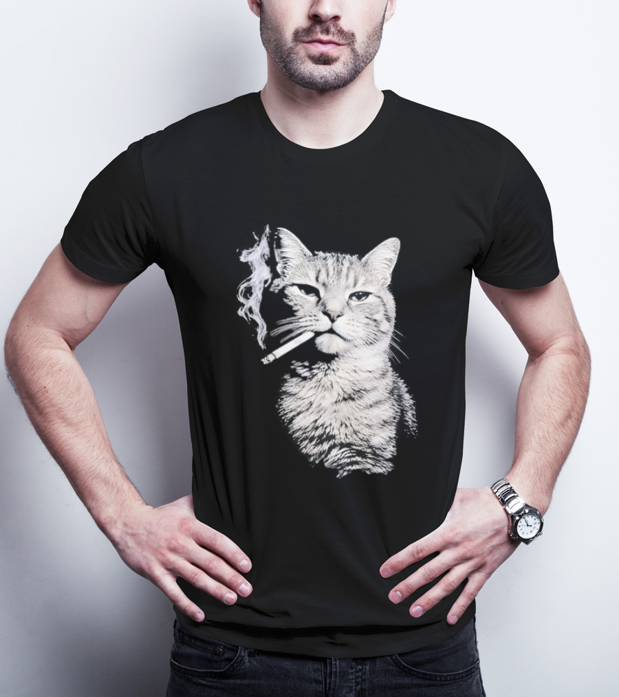 Tabby Cat Smoking Cigarette Animal T-Shirt