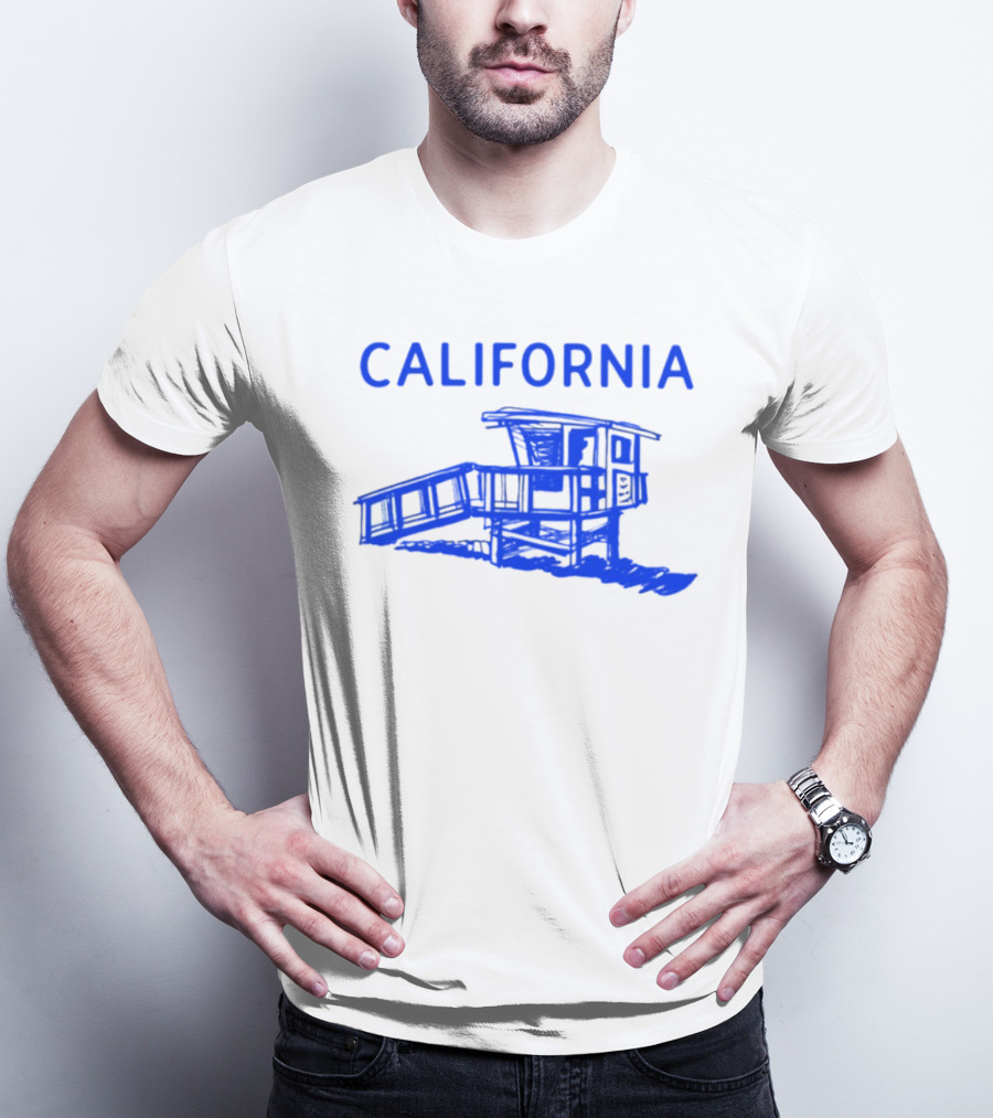 California Beach Sketch Lifeguard Tower T-Shirt