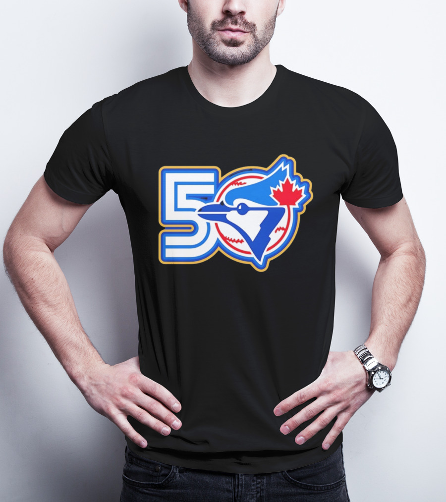 Toronto Blue Jays 50th Anniversary Logo With Maple Leaf And Baseball T-Shirt