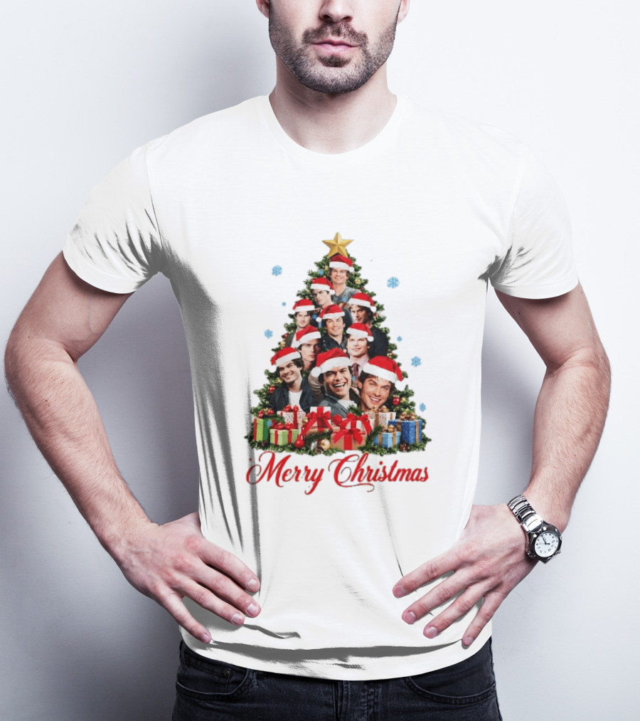 Merry Christmas All I Want For Christmas Is Damon Salvatore Santa Hat Christmas Tree T-Shirt