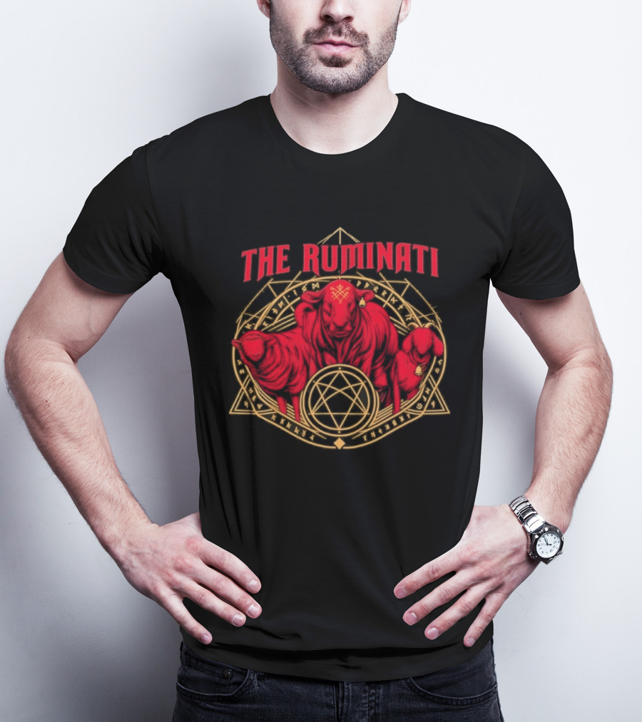 The Ruminati Occult Goat And Bull Pentagram Triangular Rune Symbolism T-Shirt