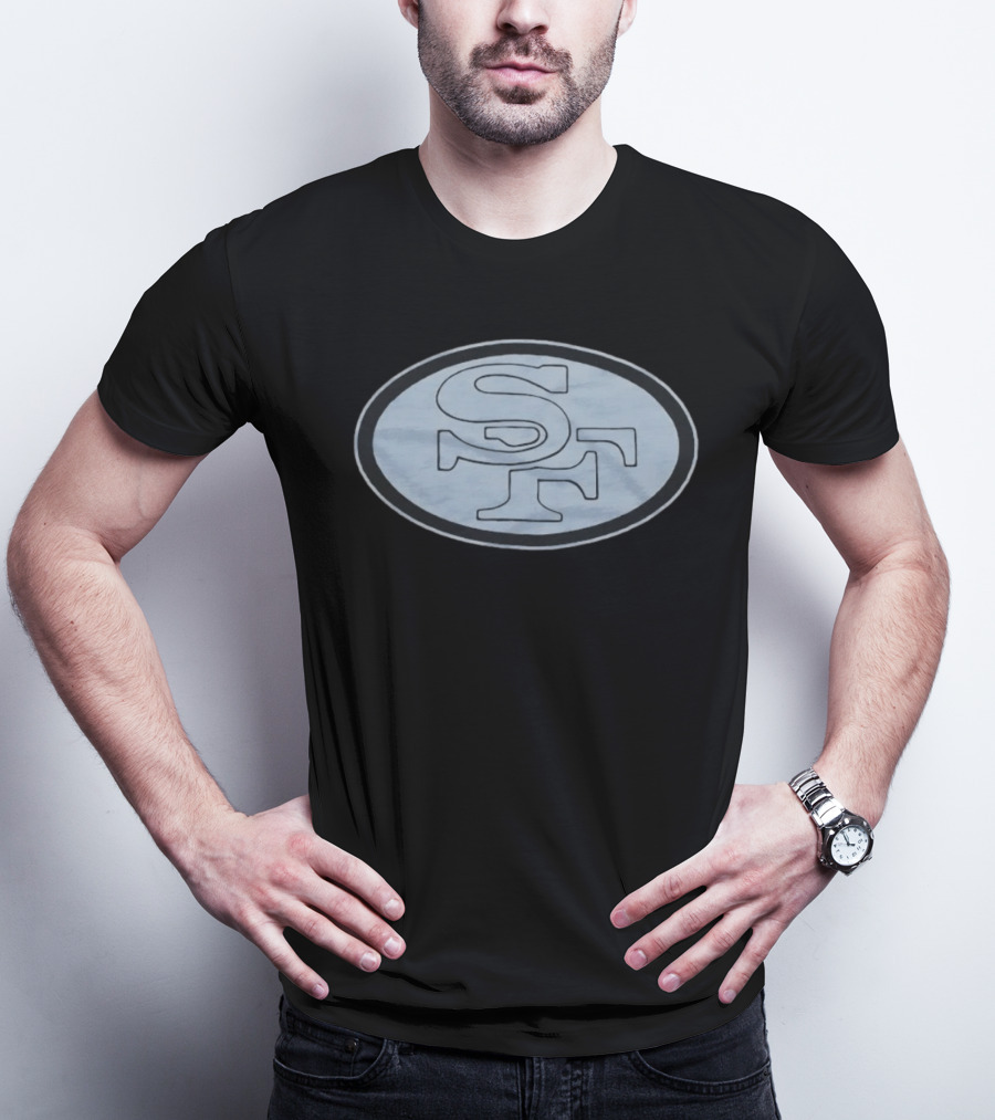 San Francisco 49ers SF Black Football Oval T-Shirt