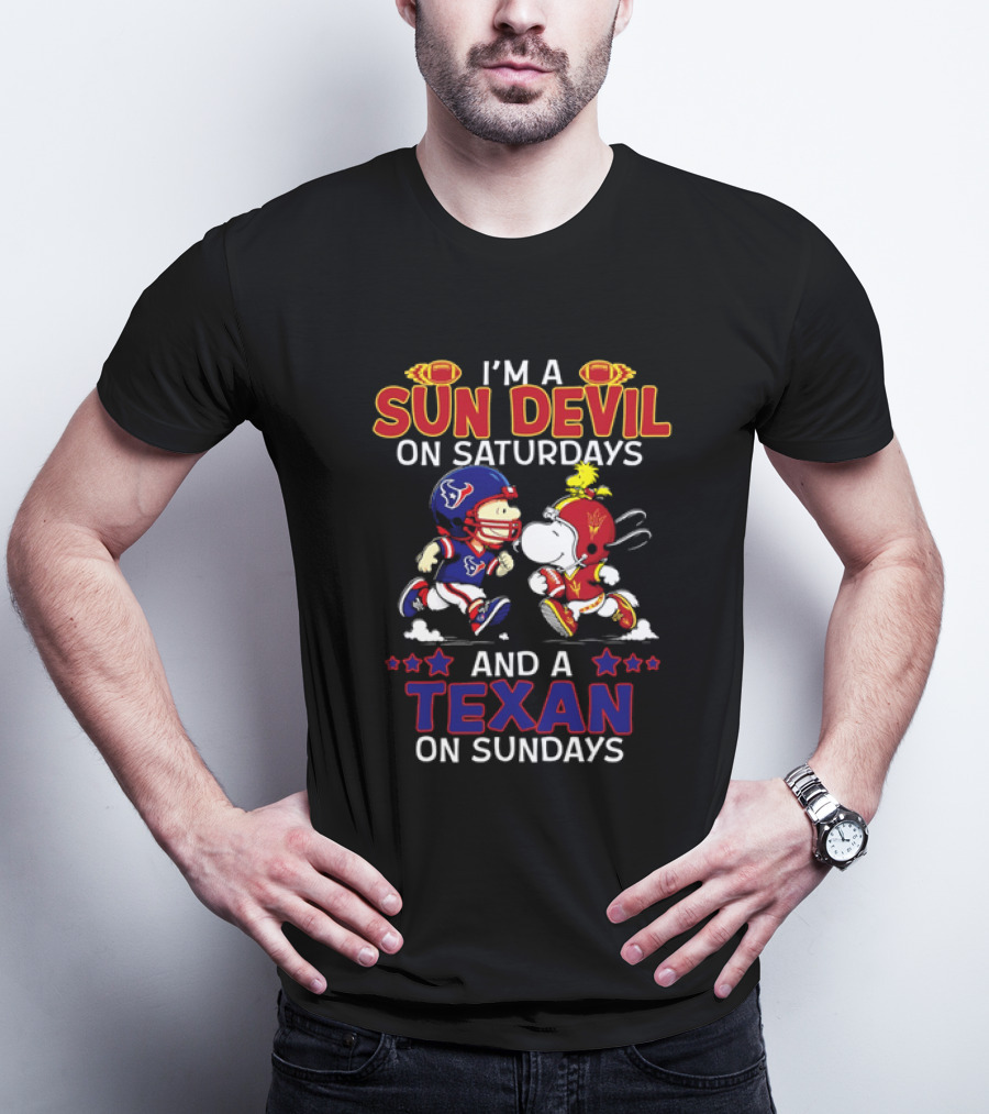 I'm A Sun Devil On Saturdays And A Texan On Sundays Snoopy Charlie Brown Football T-Shirt