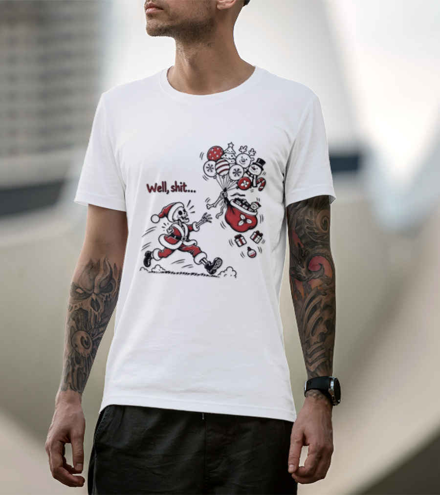 Skeleton Santa Well Shit Christmas Santa Chasing Sweets T-Shirt