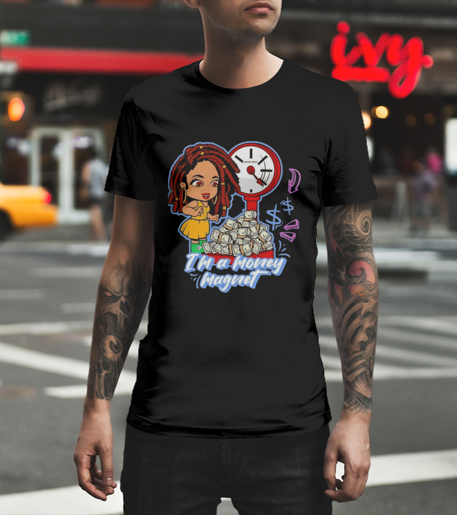 I'm A Money Magnet Hustle Skillz Wealth Mindset Cartoon Woman With Cash T-Shirt