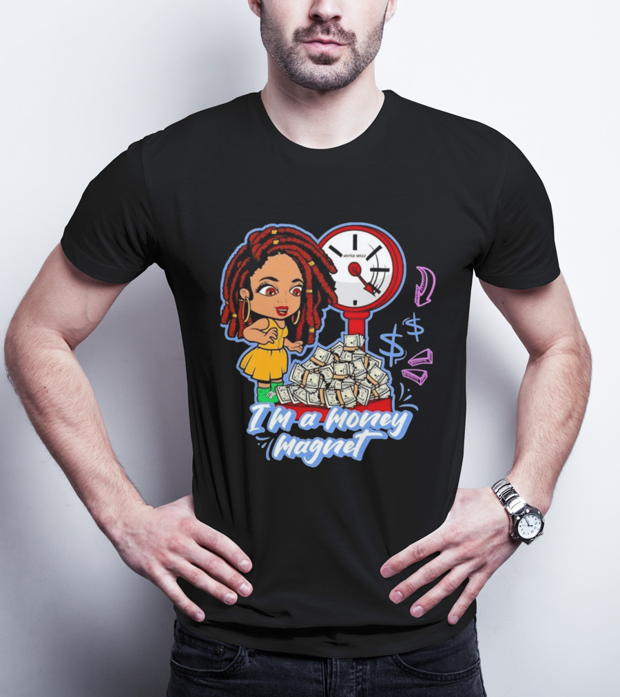 I'm A Money Magnet Hustle Skillz Wealth Mindset Cartoon Woman With Cash T-Shirt