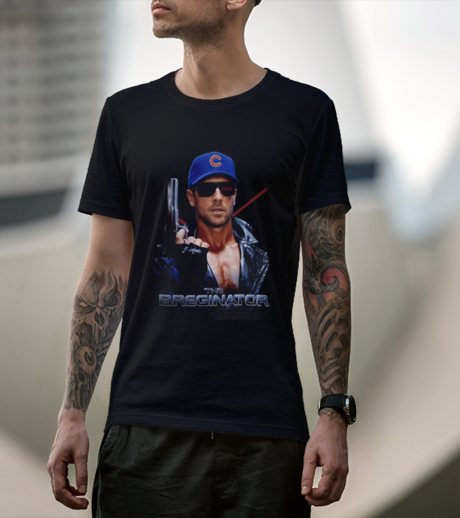 The Breginator Terminator Chicago Cubs Sunglasses Holding Gun T-Shirt