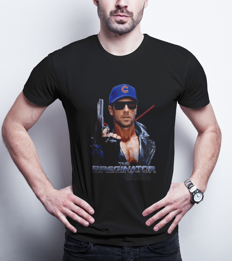 The Breginator Terminator Chicago Cubs Sunglasses Holding Gun T-Shirt
