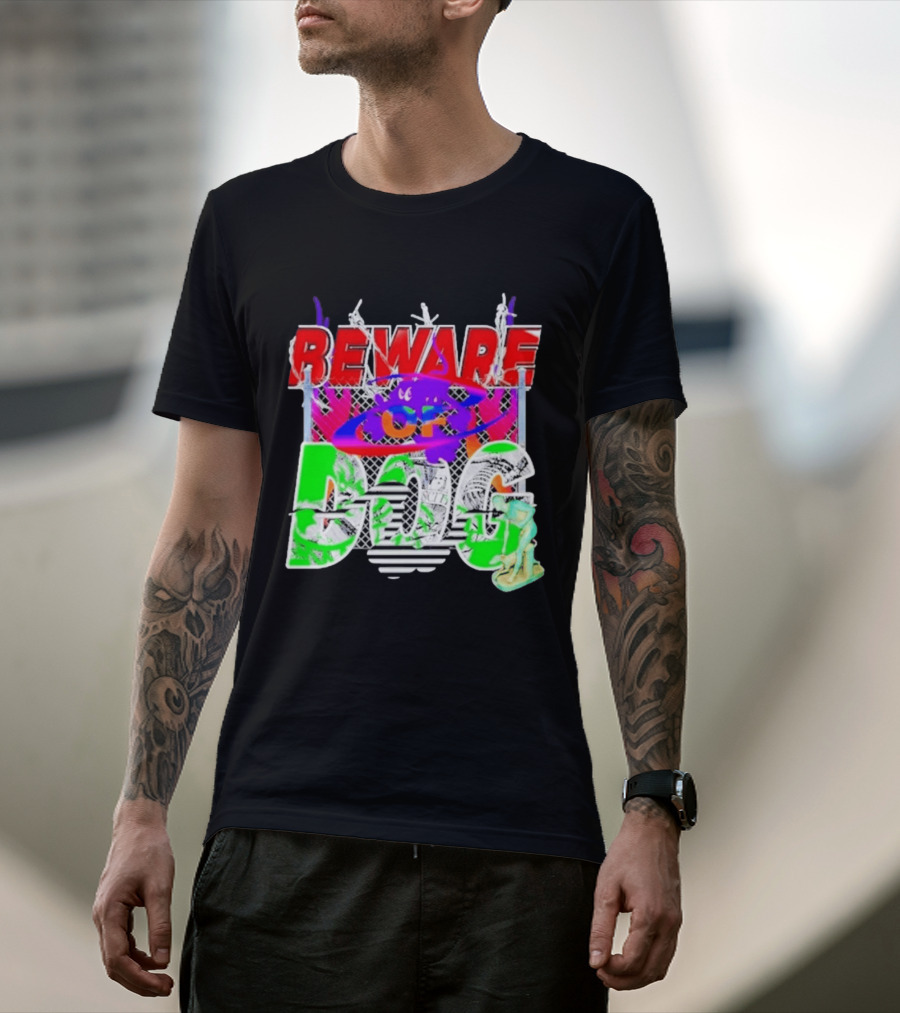Beware Of Dog Streetwear Urban Graffiti Chain Link Fence T-Shirt
