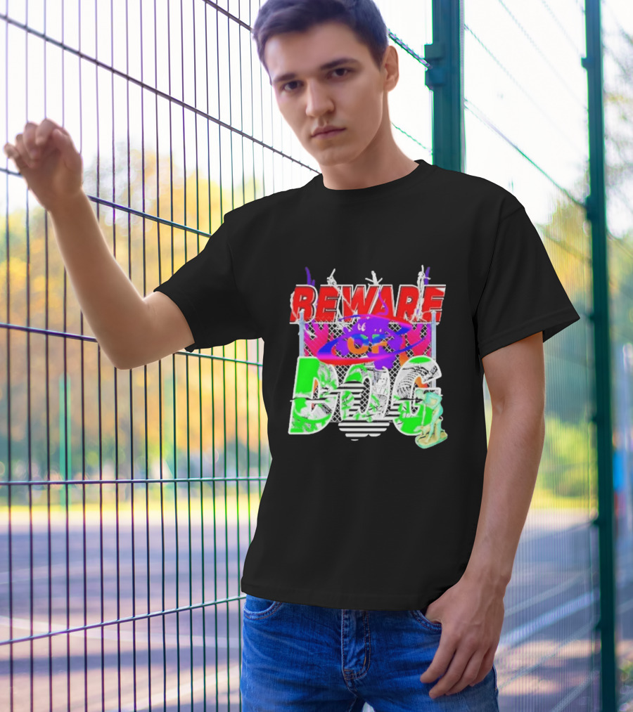 Beware Of Dog Streetwear Urban Graffiti Chain Link Fence T-Shirt