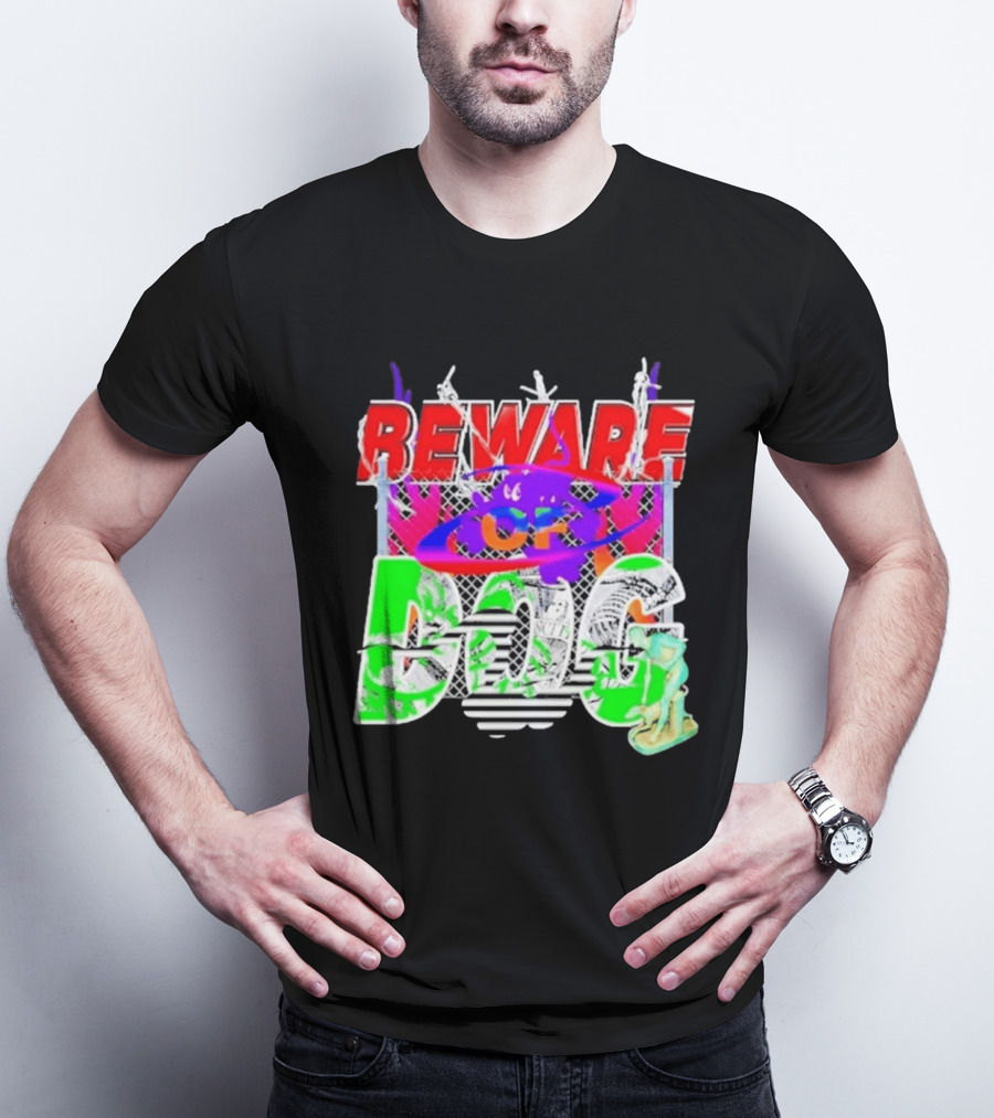 Beware Of Dog Streetwear Urban Graffiti Chain Link Fence T-Shirt