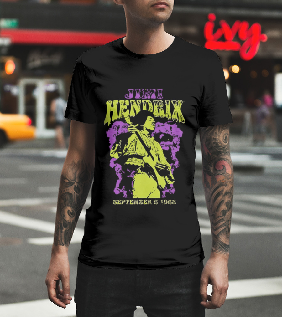 Jimi Hendrix September 6 1968 Concert Rock Legend Iconic Purple Yellow T-Shirt