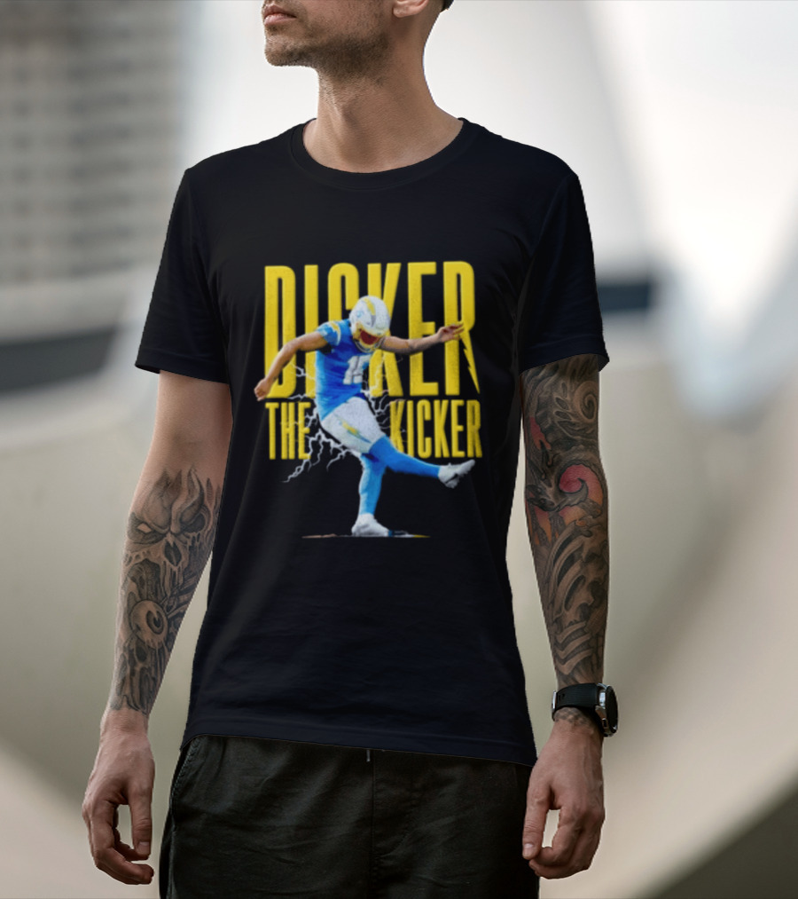 Cameron Dicker The Kicker Football Action Blue And Yellow T-Shirt